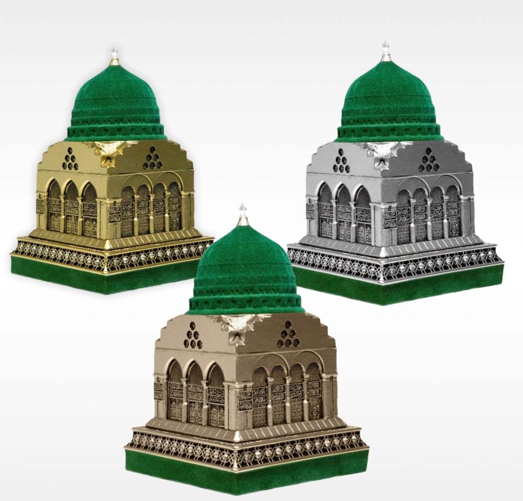 Green Velvet Coated Masjid Nabawi Islamic Table Decor Silver Color ...