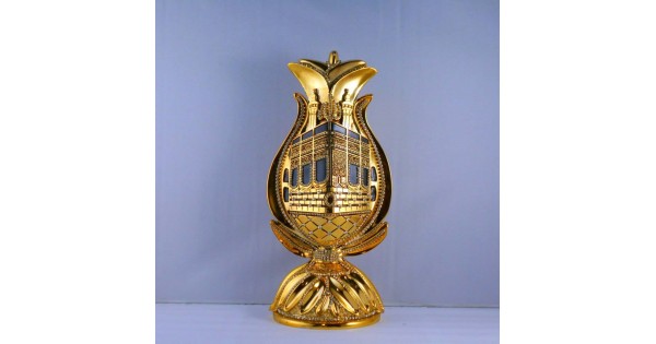 Tulip Design Kaaba Graved Islamic Table Gift In Gold Color | KocGifts