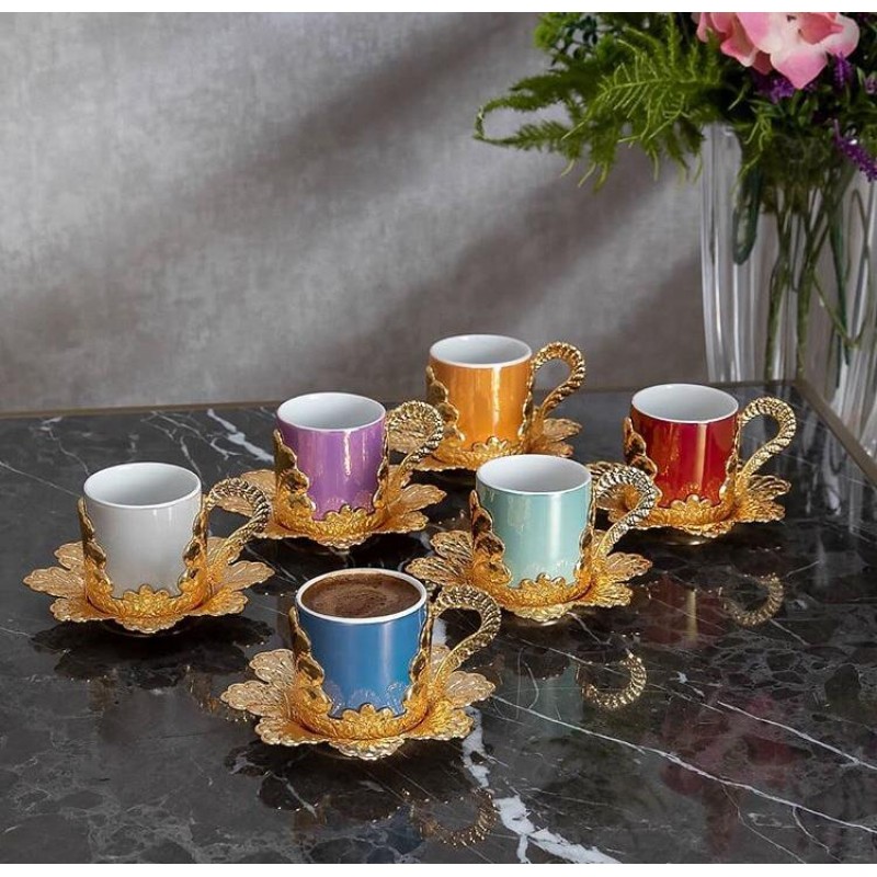 2020 Colourful Semazen Design Gold Color Cups For Six