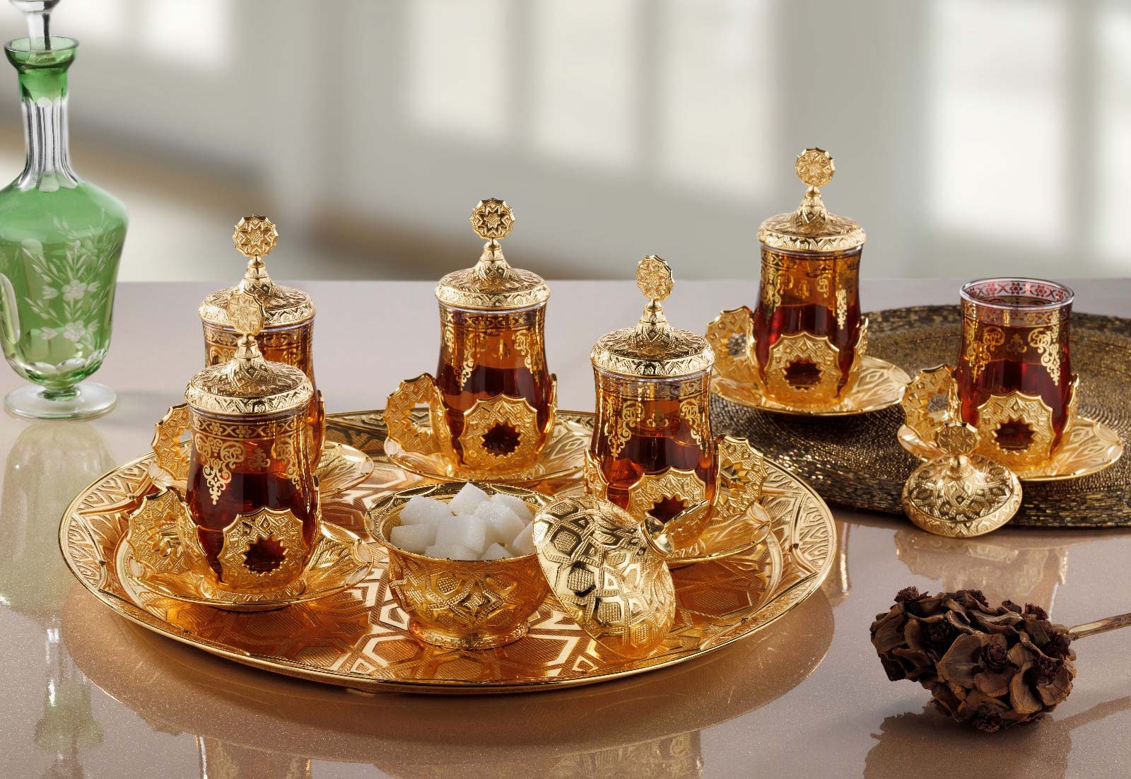 Latest Model Turkish - Arabic Tea Set For Six With Tray | KocGifts