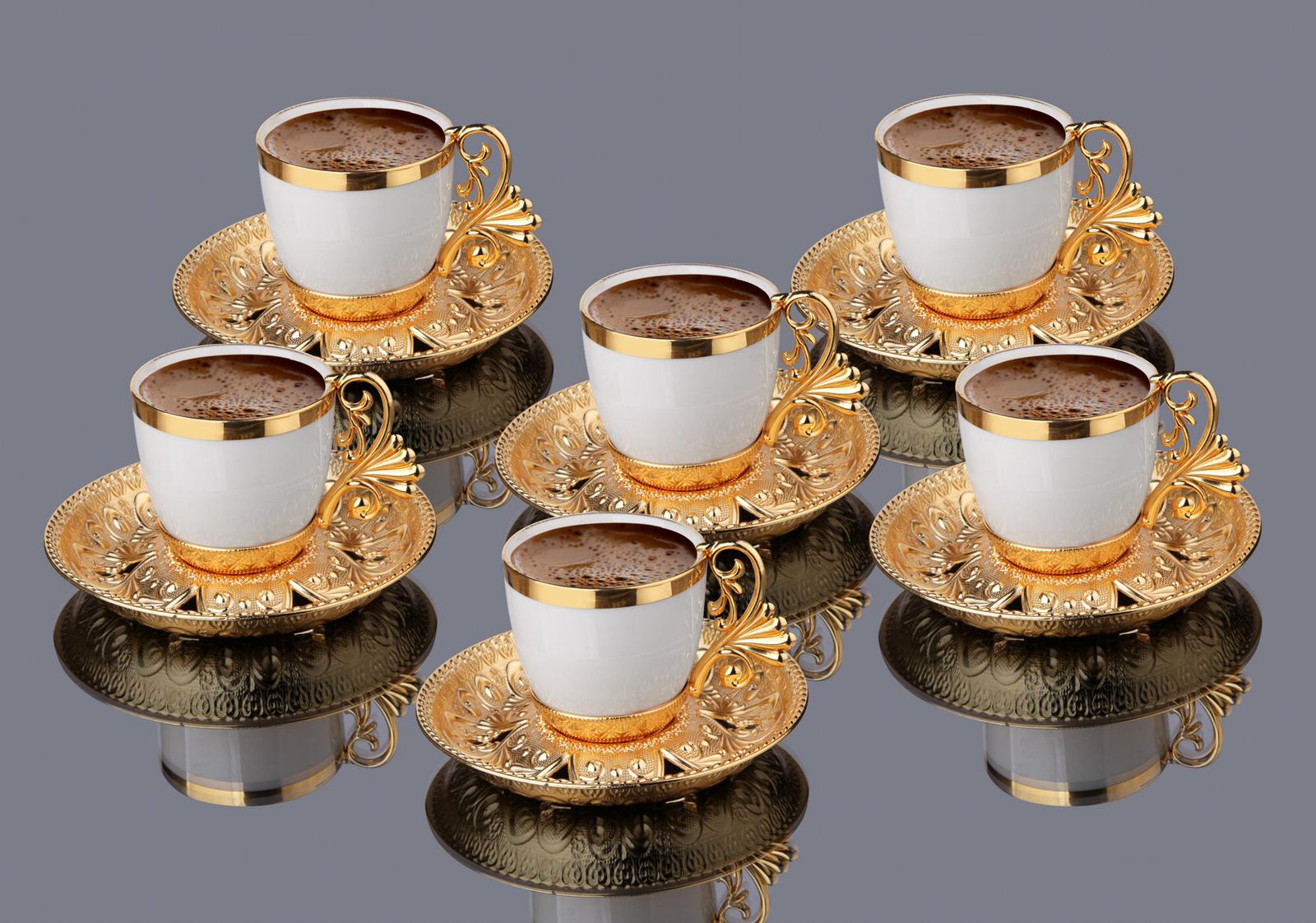 Organic Dyed Luxury Gold Color Coffee Set White Cups| KocGifts